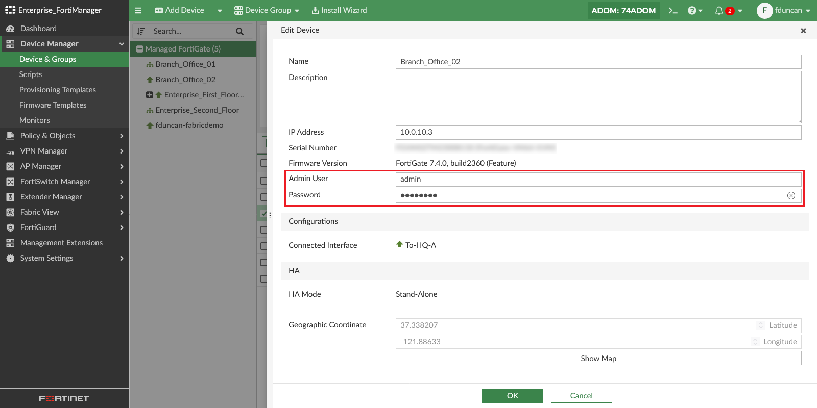 Appendix C - Re-establishing the FGFM tunnel after VM license migration | FortiManager 7.4.7 ...